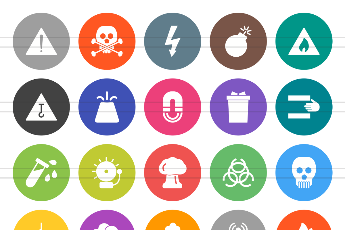 50 Warning Flat Round Icons, an Icon by IconBunny