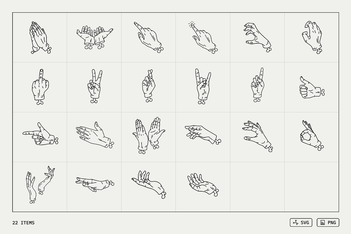 22 Illustrated Hands Vector Pack