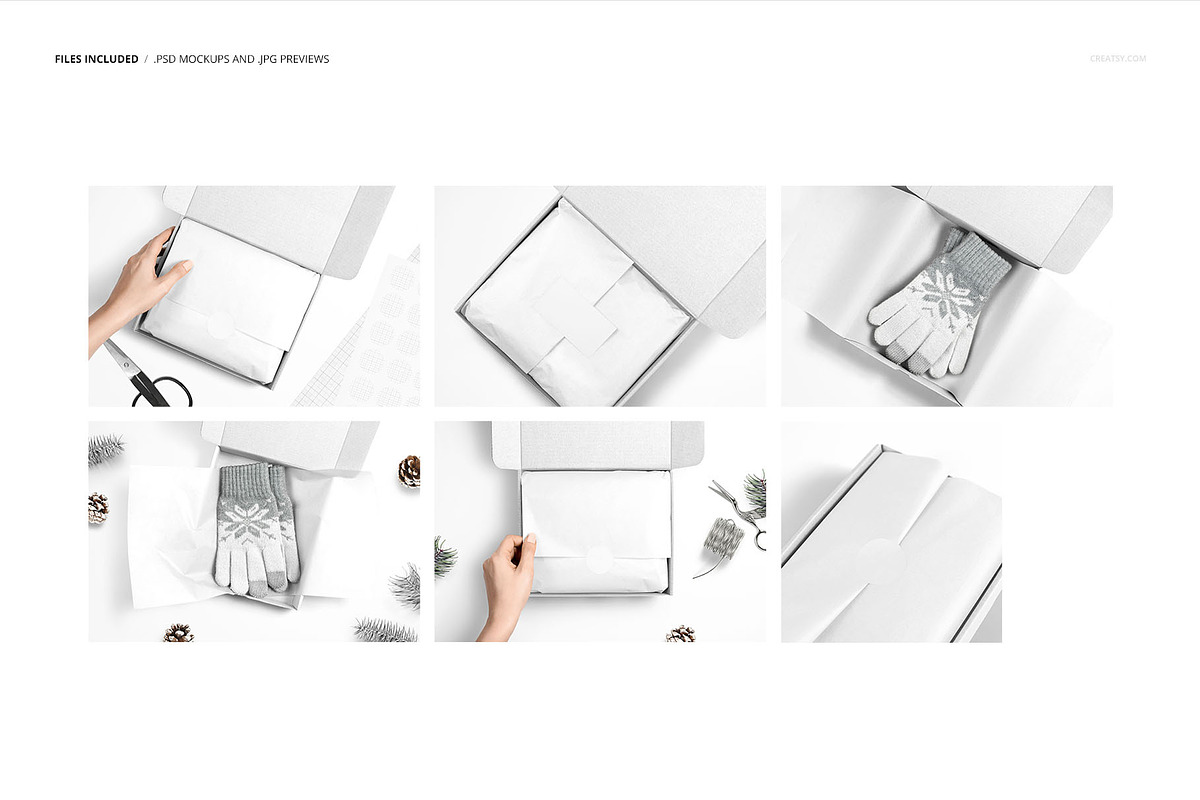 Mailer Box Tissue Paper Mockup Set, a Packaging Mockup by creatsy5
