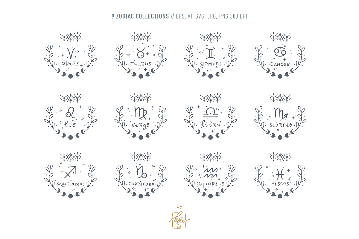ZODIAC SIGNS LINE ART | Creative Market