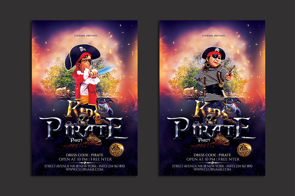 Pirate Kids Party Flyer, a Flyer Template by DSGraphicDesign