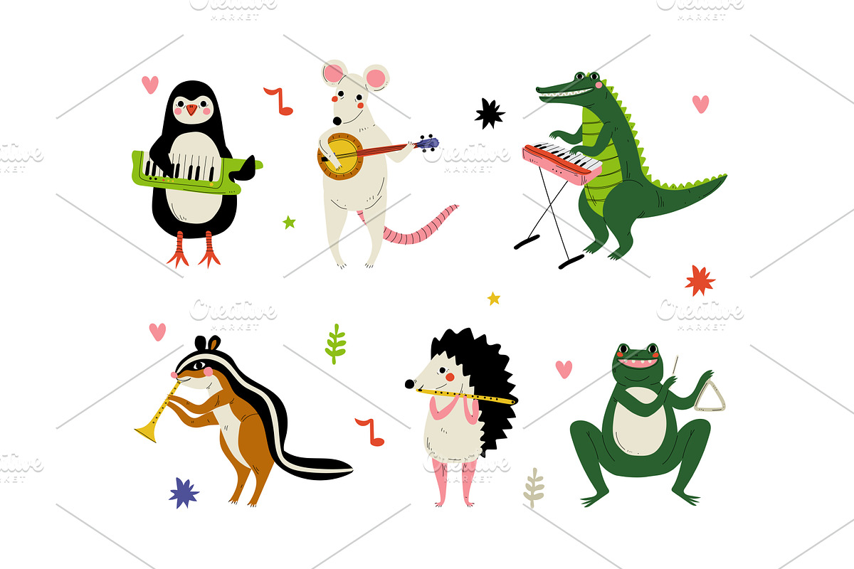 Animals playing musical instruments, an Animal Illustration by TopVectors