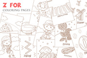 Alphabet Z Vocabulary Coloring Set, an Education Illustration by ...