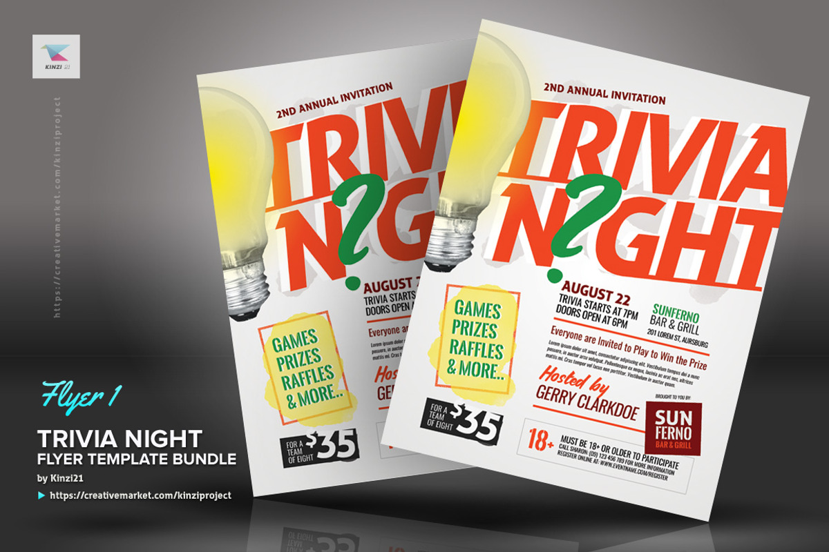 Trivia Night Flyer Template Bundle, a Flyer Template by kinzi21