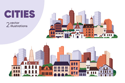 Vector set of public city buildings | Object Illustrations ~ Creative ...