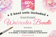 Big watercolor bundle. 5 sets incl., an Illustration by Mary