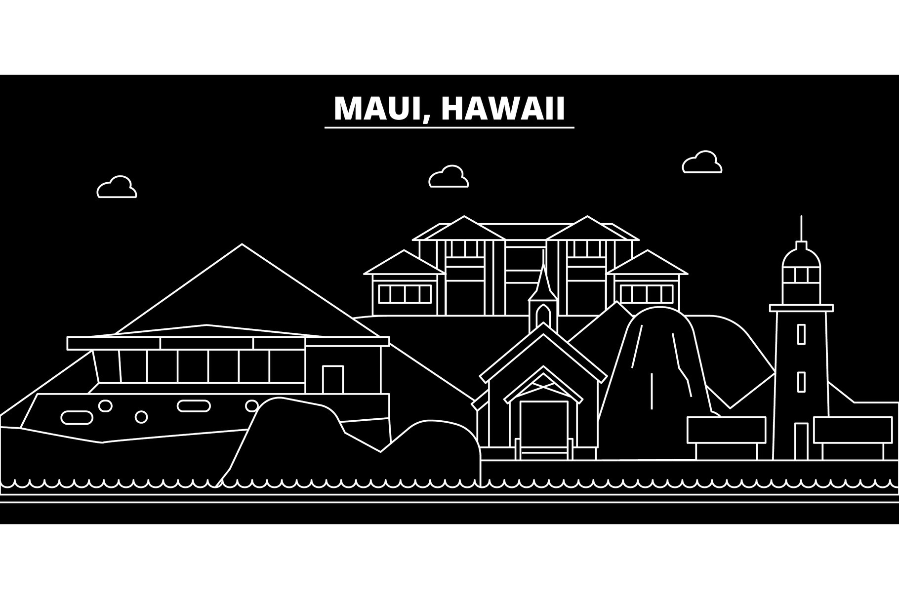 Maui silhouette skyline. USA - Maui vector city, american linear ...