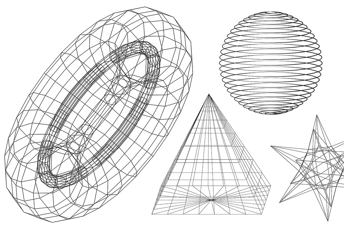 30 Wireframe Vectors, a Decorative Illustration by DesignerCandies