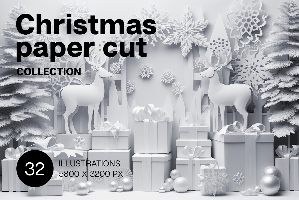 Christmas paper cut. Collection, a Seasonal Illustration by Handmadefont