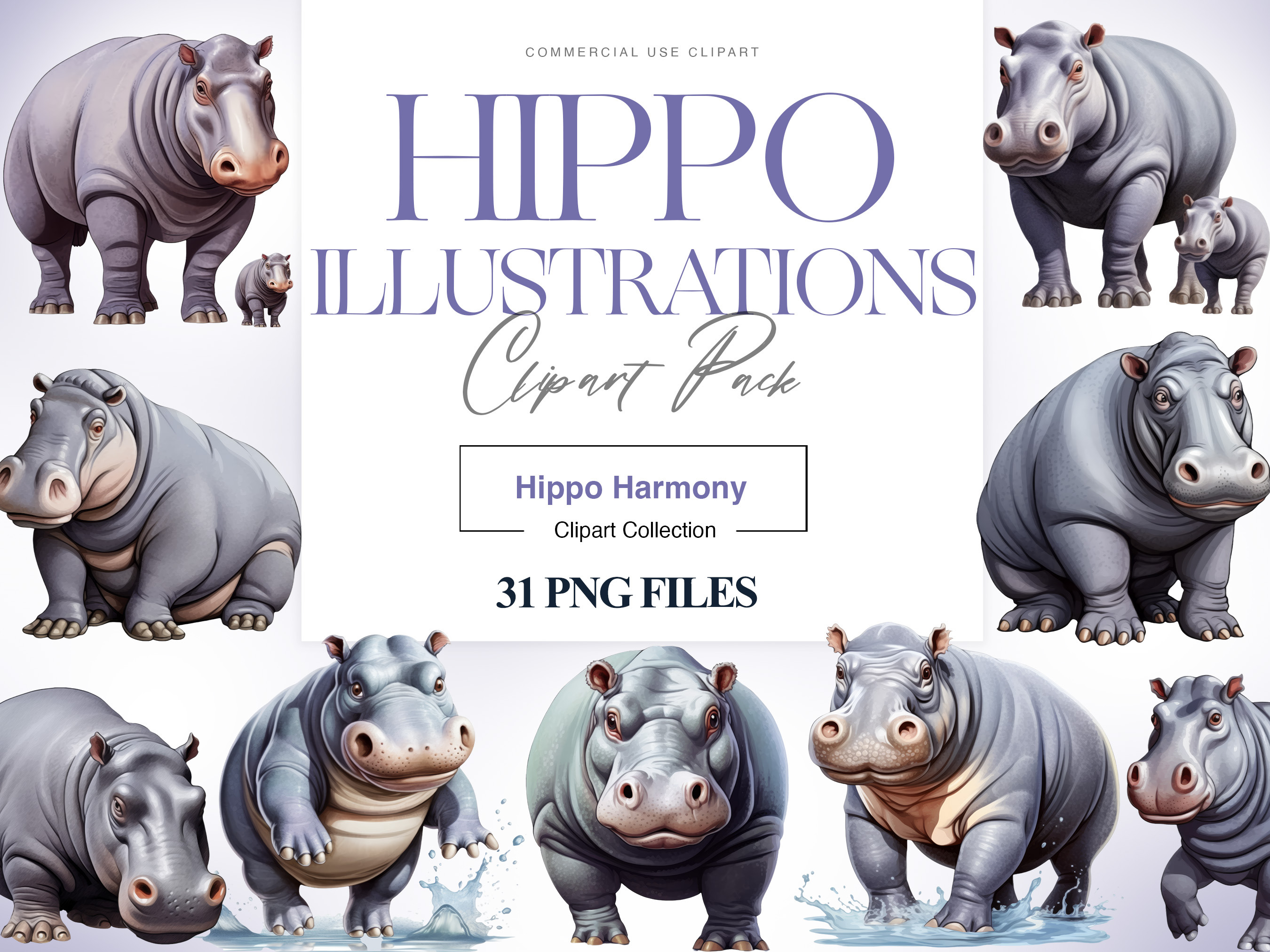 Hippopotamus Clipart, Baby Hippo PNG