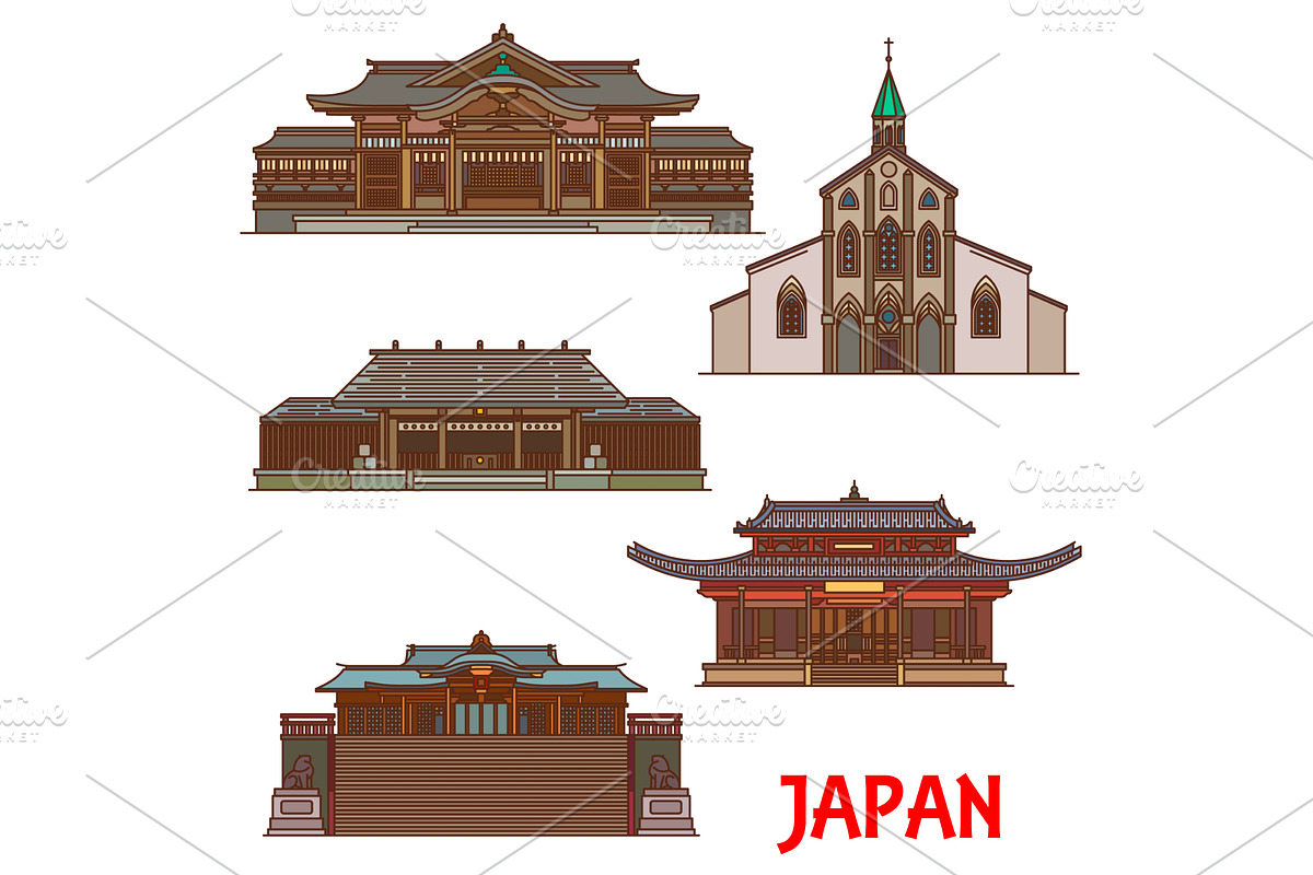 Japan landmarks, temples, an Illustration by Vector Tradition ...