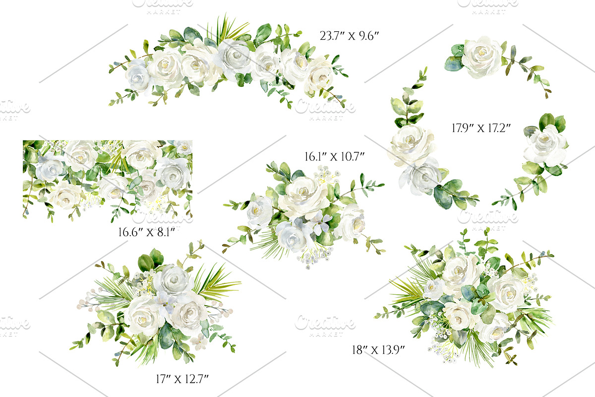 Watercolor White Flowers & Greenery, an Illustration by GraphicsDish