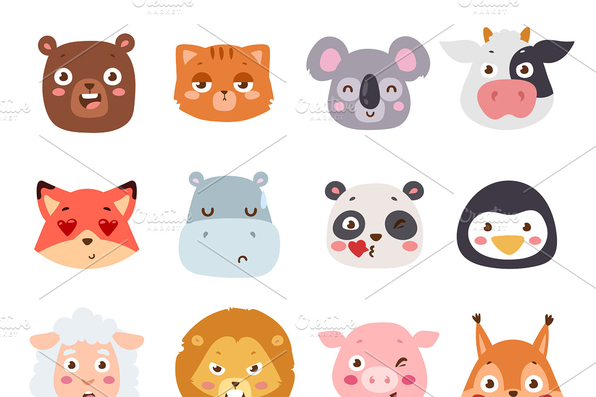 Animal emotions vector set, an Animal Illustration by Vectorstockersland