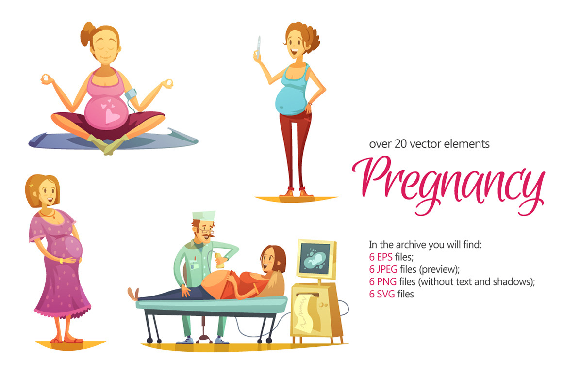 Pregnancy Cartoon Set, a Healthcare Illustration by Macrovector