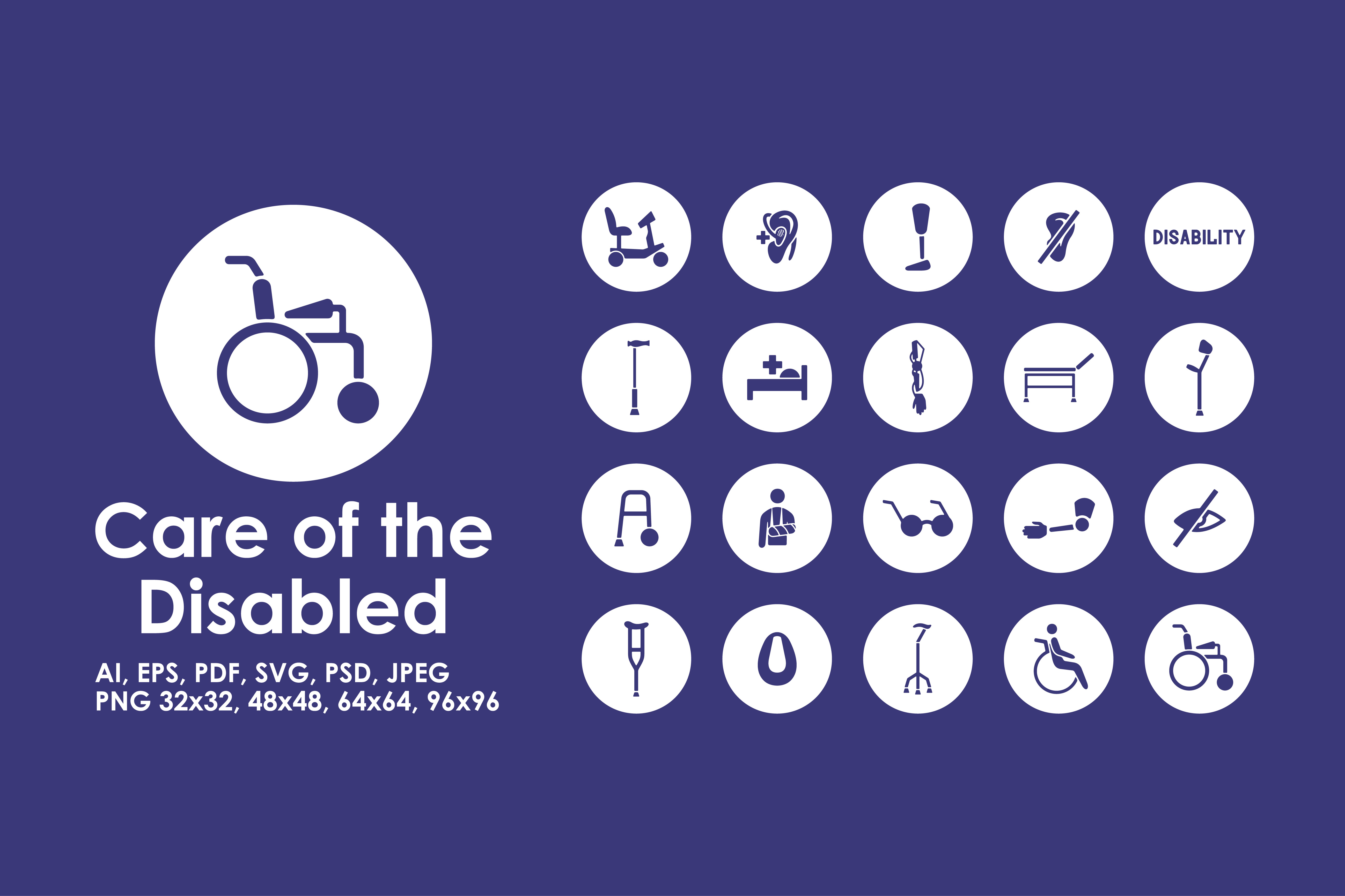 Care Of The Disabled icons, an Outline Icon by Palau | Creative Market