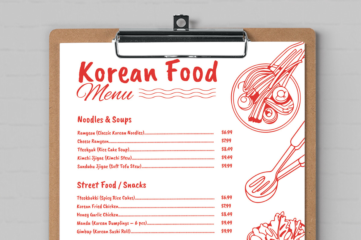 Korean Food Menu
