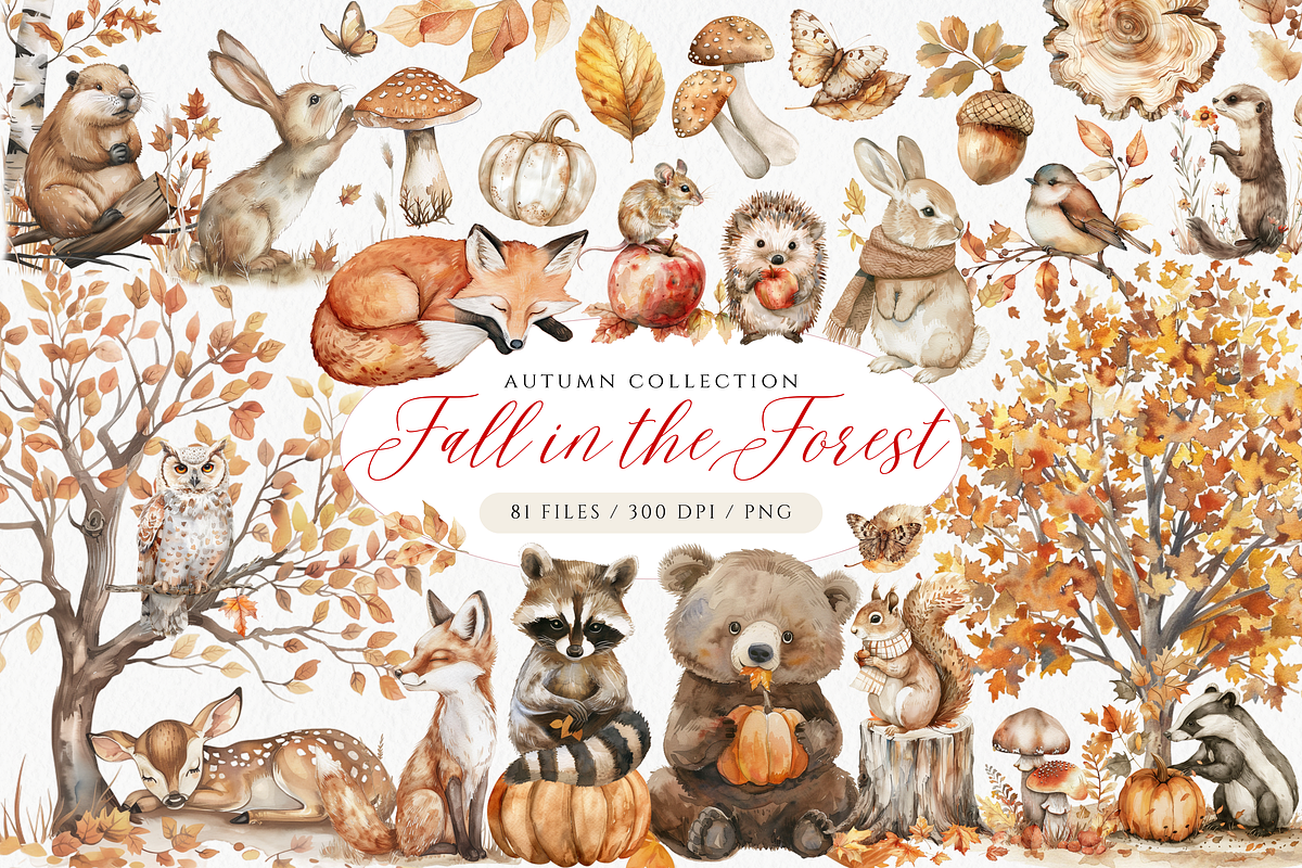 Fall in the Forest Woodland Clipart, a Seasonal Illustration by ...