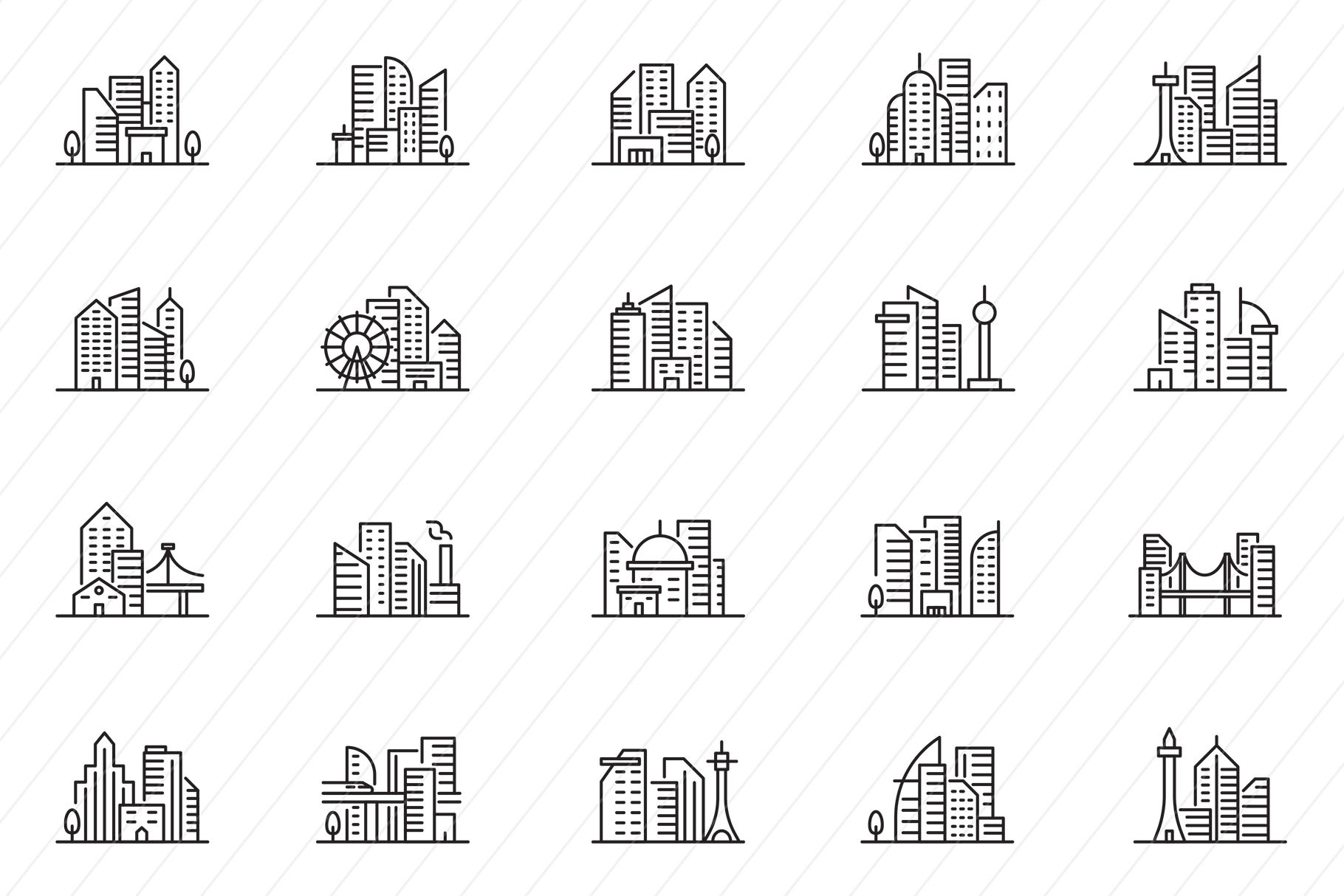 Cityscape Icons, an Icon by Graphic Pear | Creative Market
