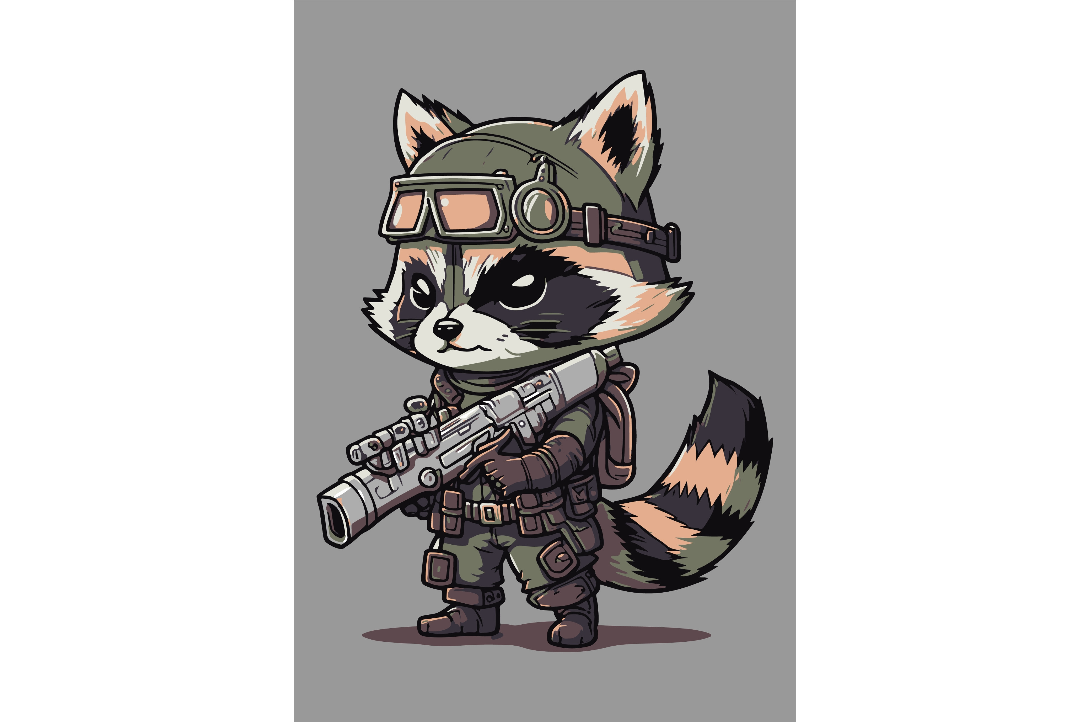 Angry wild raccoon with gun vector, an Illustration by Siberian Art
