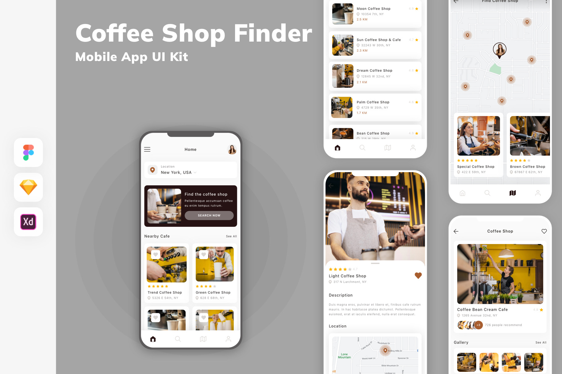 Coffee Shop Finder Mobile App UI Kit, an UI Kit Template by uicube
