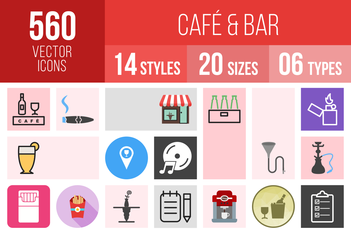 560 Cafe & Bar Icons, an Outline Icon by IconBunny