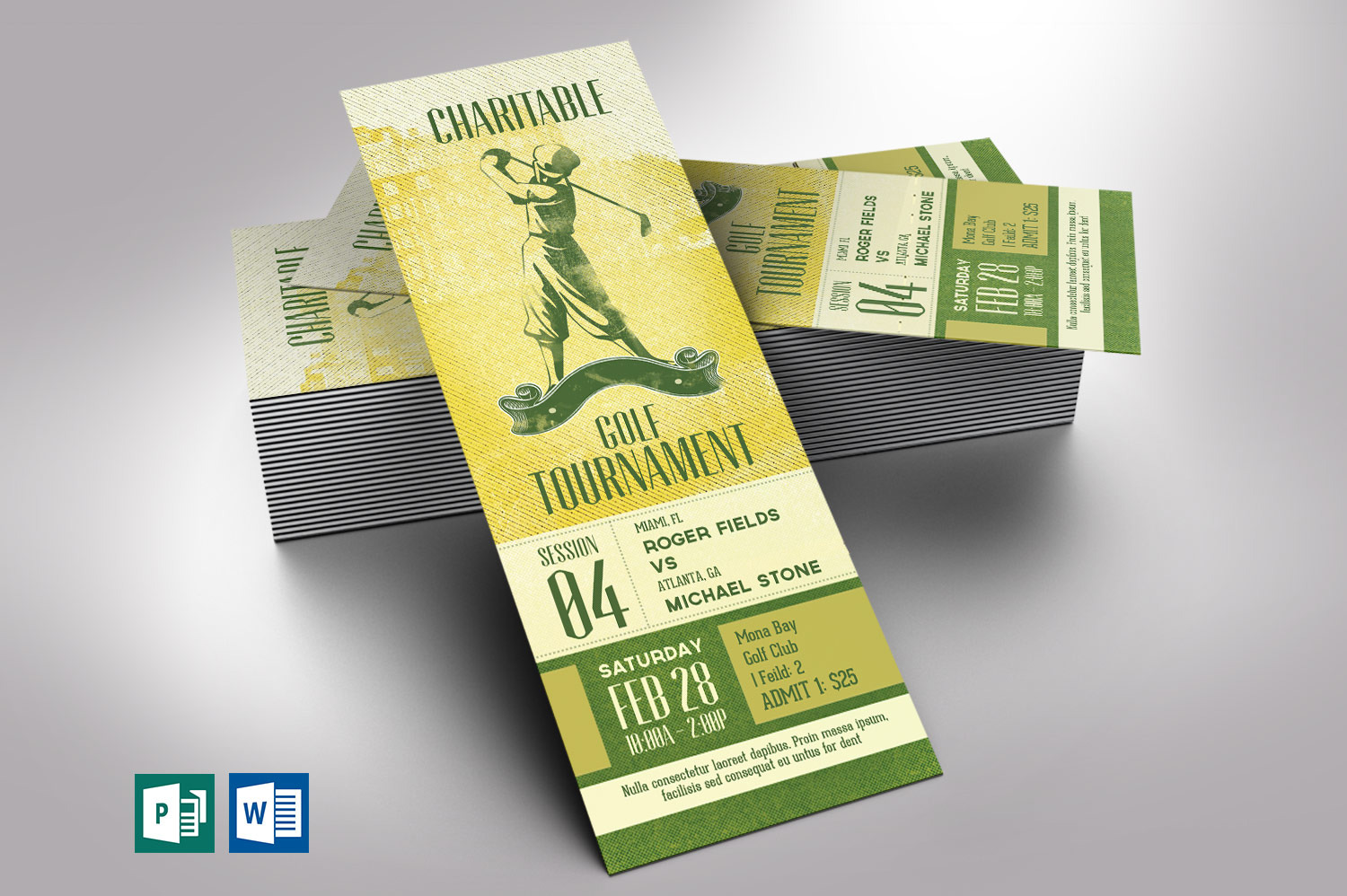 Golf Tournament Ticket Word, a Card Template by Godserv Designs