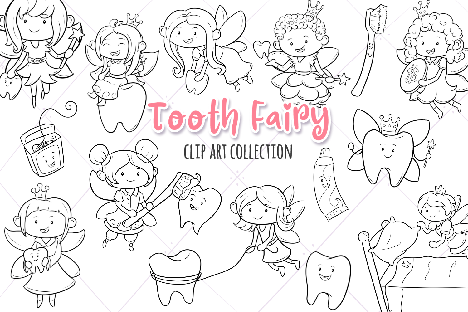 Tooth Fairy Digital Stamps, an Illustration by Keepin' It Kawaii