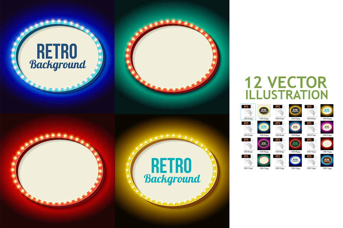 Retro frame circle with neon lights, an Illustration by Sabelskaya