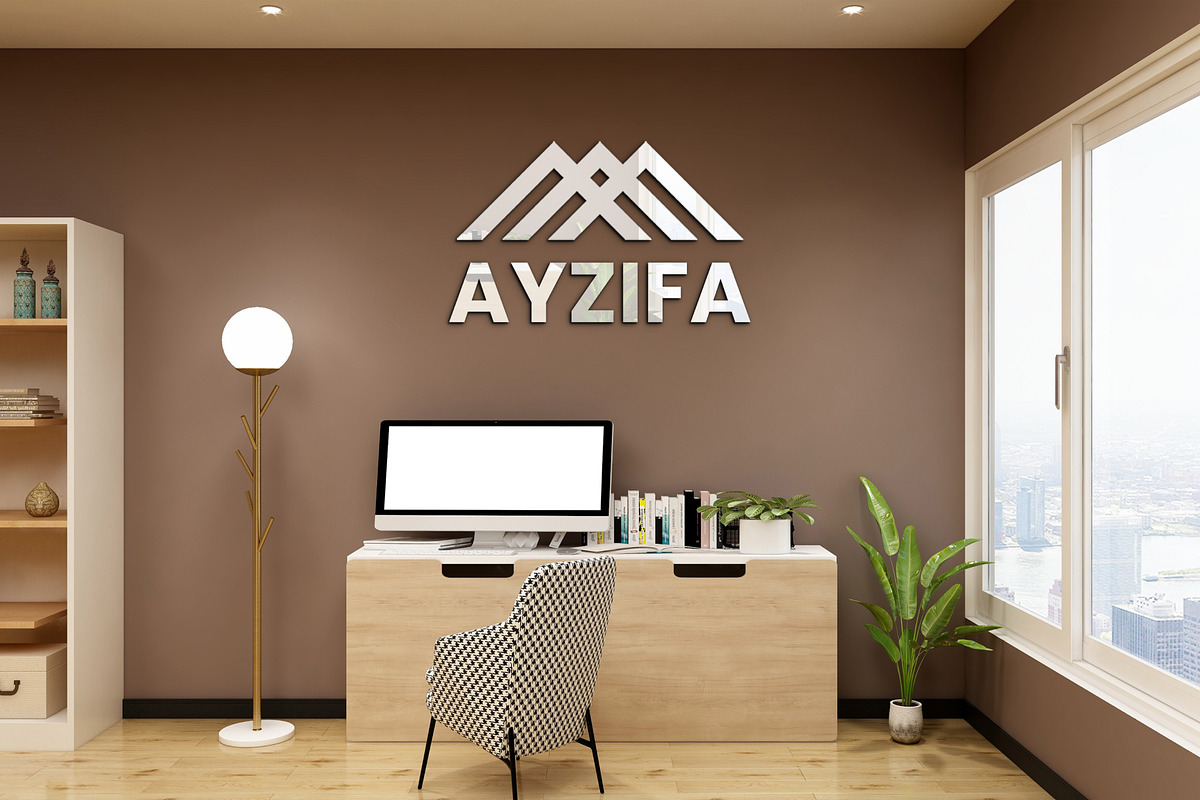 3d Logo Office Work Room Mockup