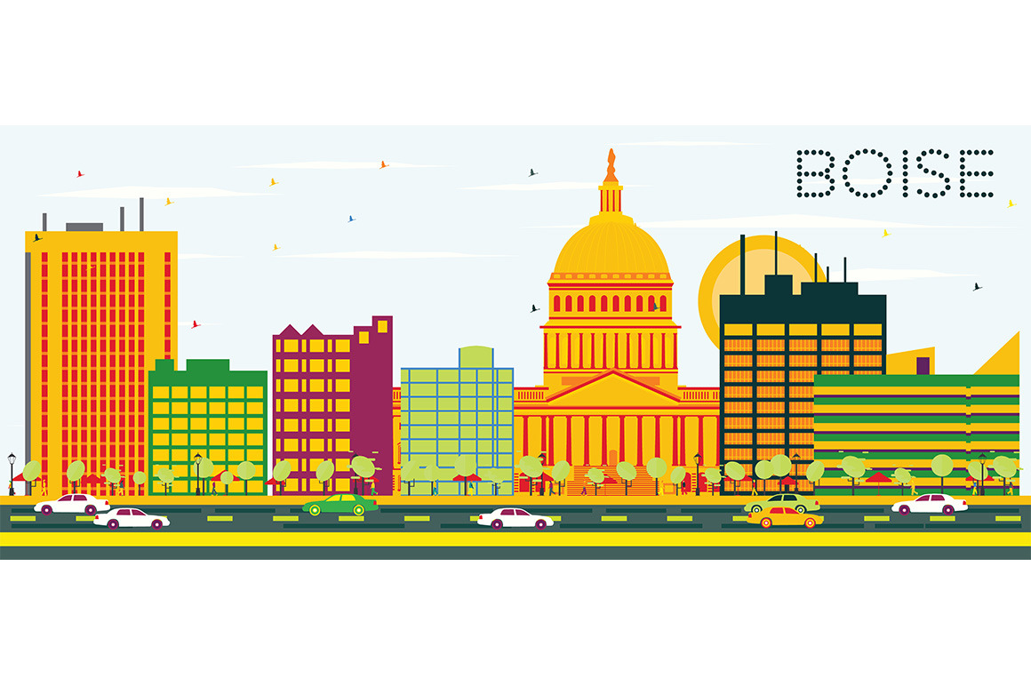 Boise Skyline with Color Buildings, an Illustration by Booblgum ...