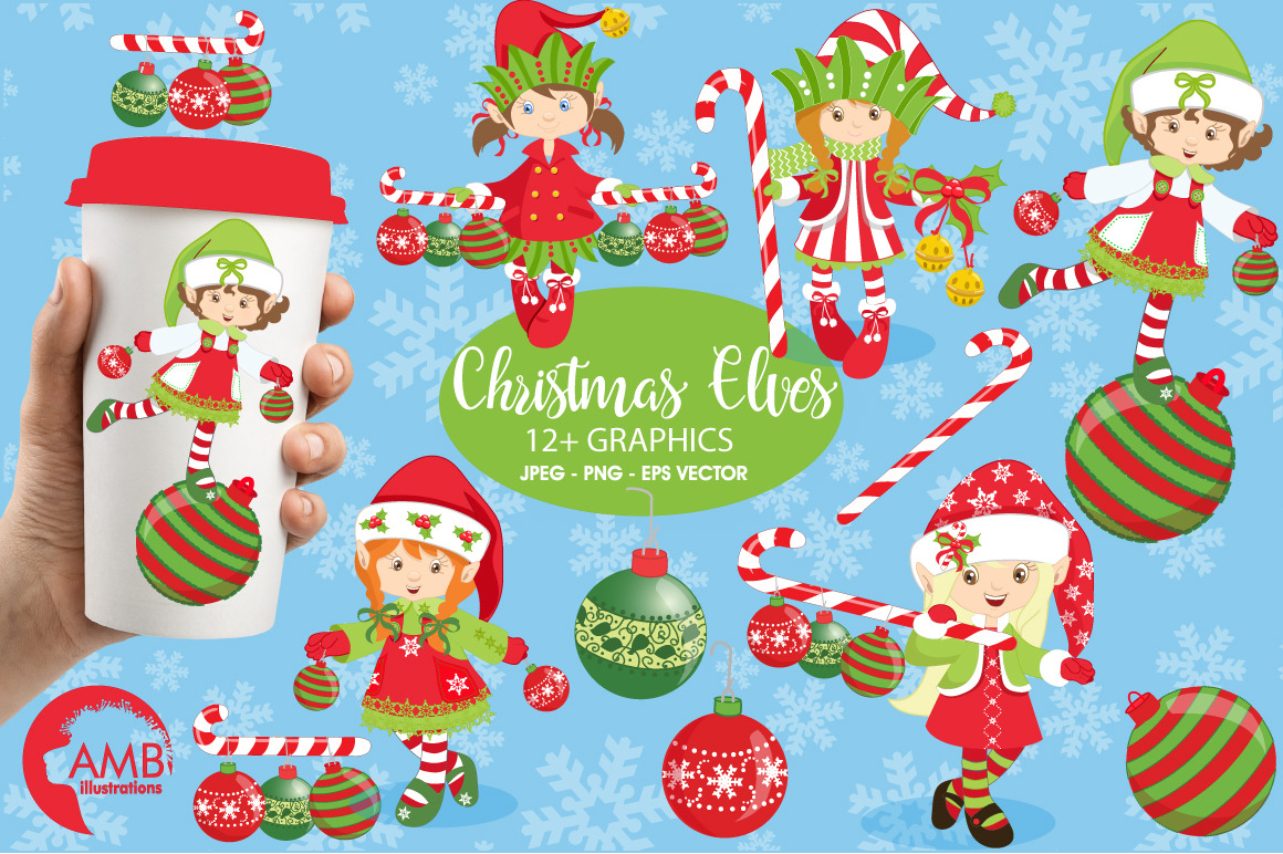 Christmas Elves Clipart AMB-195, a Decorative Illustration by ...