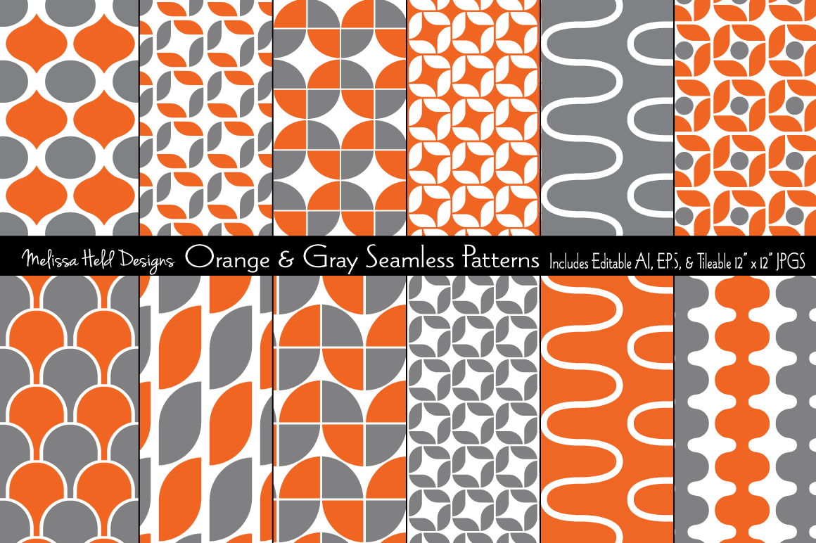 Orange & Gray Seamless Patterns, a Pattern Graphic by Melissa Held Designs