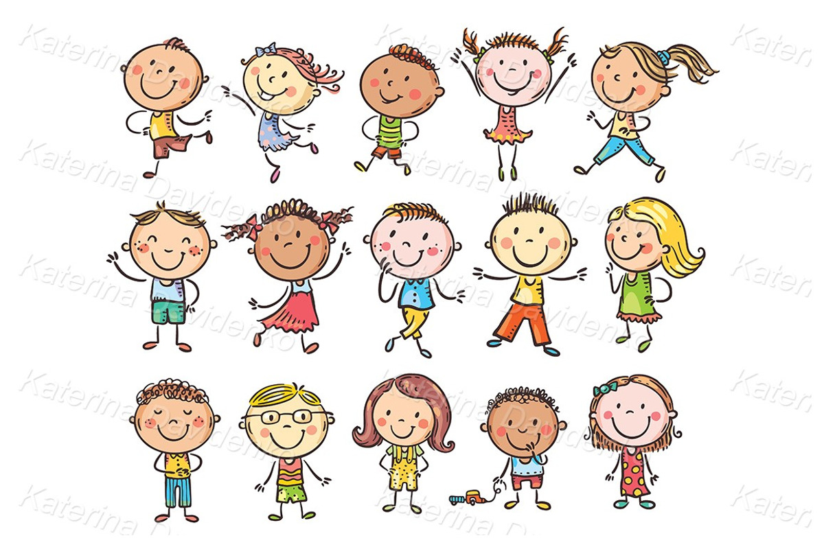Cartoon happy doodle kids set, an Education Illustration by Bubert Art