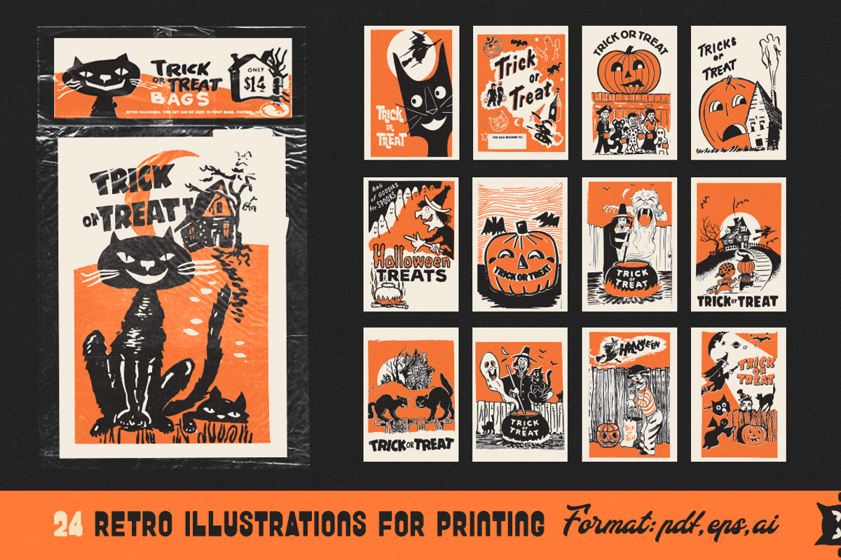 Retro Halloween Design Kit, a Seasonal Illustration by Retro Machine