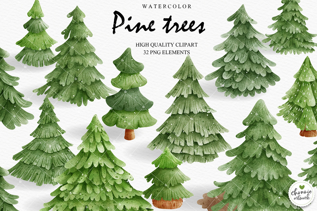 Christmas Tree Watercolor Clipart, an Illustration by Chonnieartwork