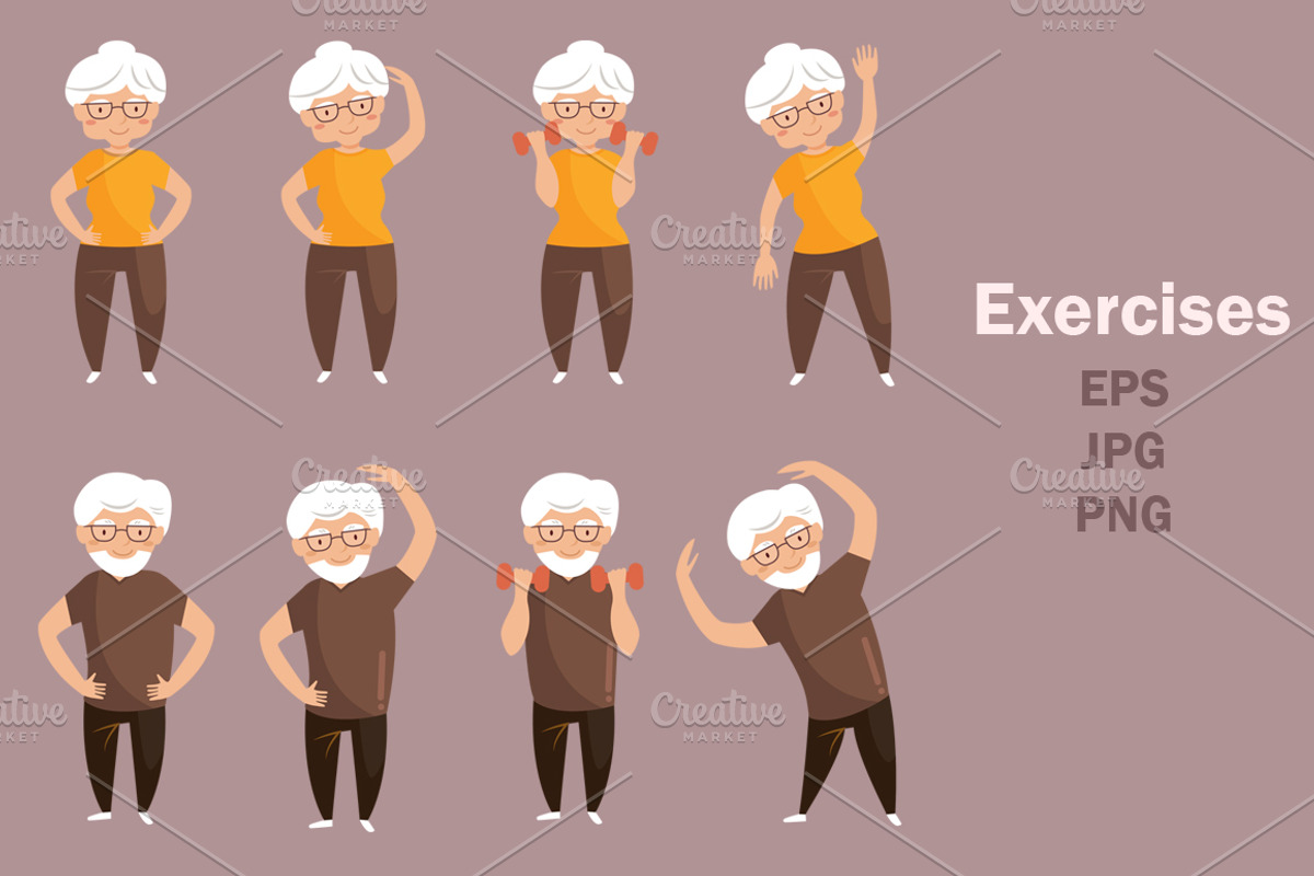Elderly people. Exercises, a Healthcare Illustration by Anna Violet