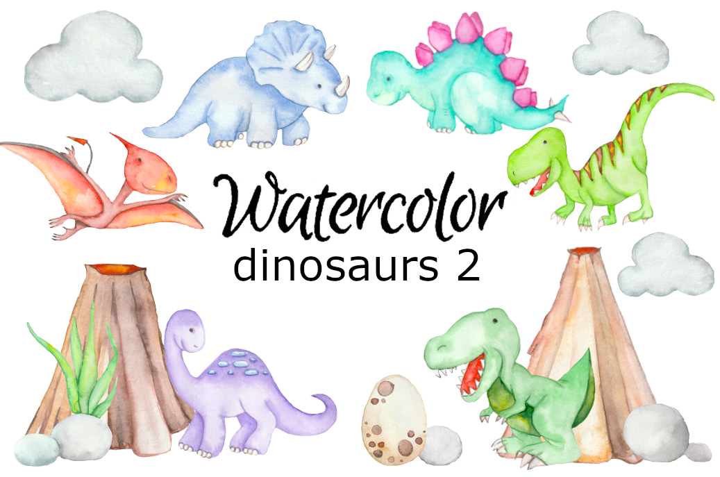 Dinosaurs set 2 watercolor clipart, a Background Graphic by ...