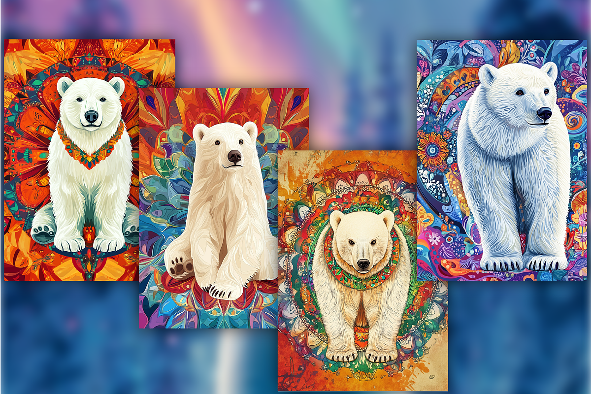 100 Polar Bear Mandala Coloring Page, an Animal Illustration by ...