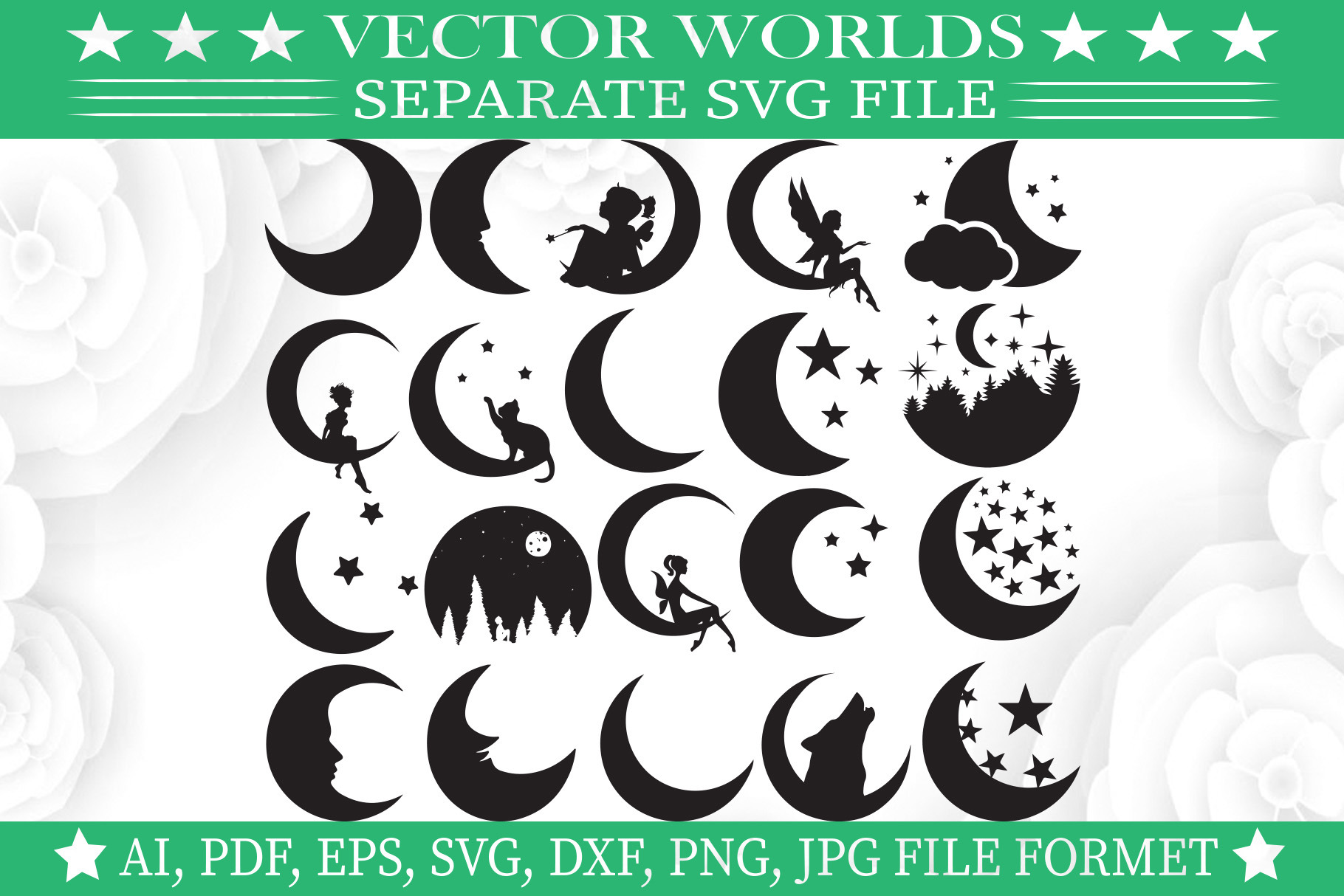 Moon Svg, Boho Moon, Fairy Svg, an Object Graphic by VectorWorlds