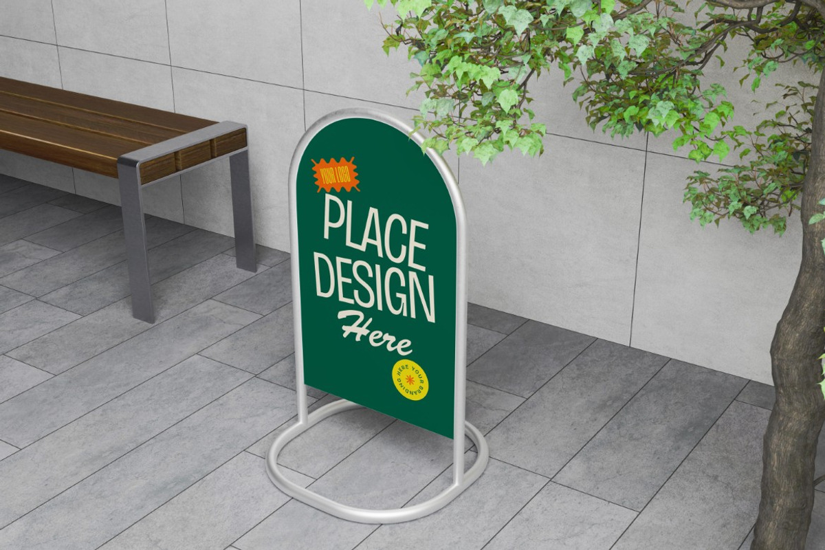 Rounded Sign Stand Mockup, a Product Mockup by graphicook