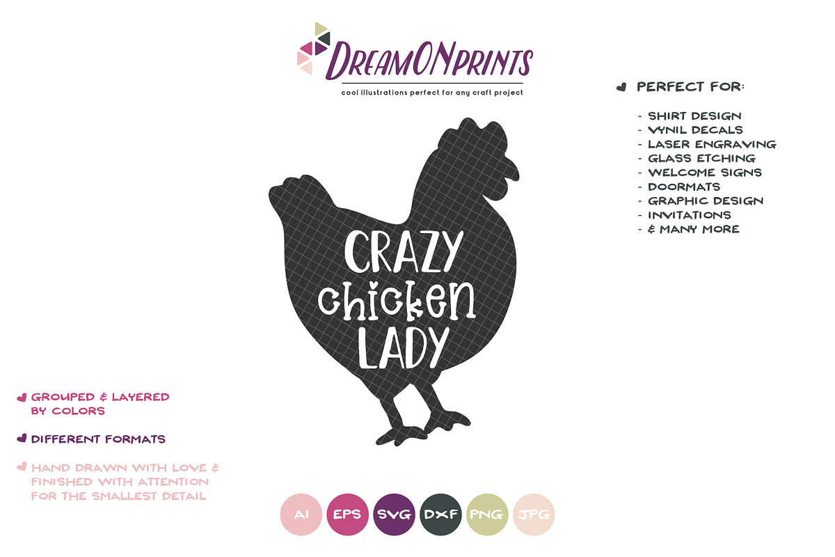 Crazy Chicken Lady SVG Vector, a Decorative Illustration by DreamONprints