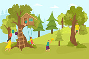 House tree in forest, cartoon | People Illustrations ~ Creative Market