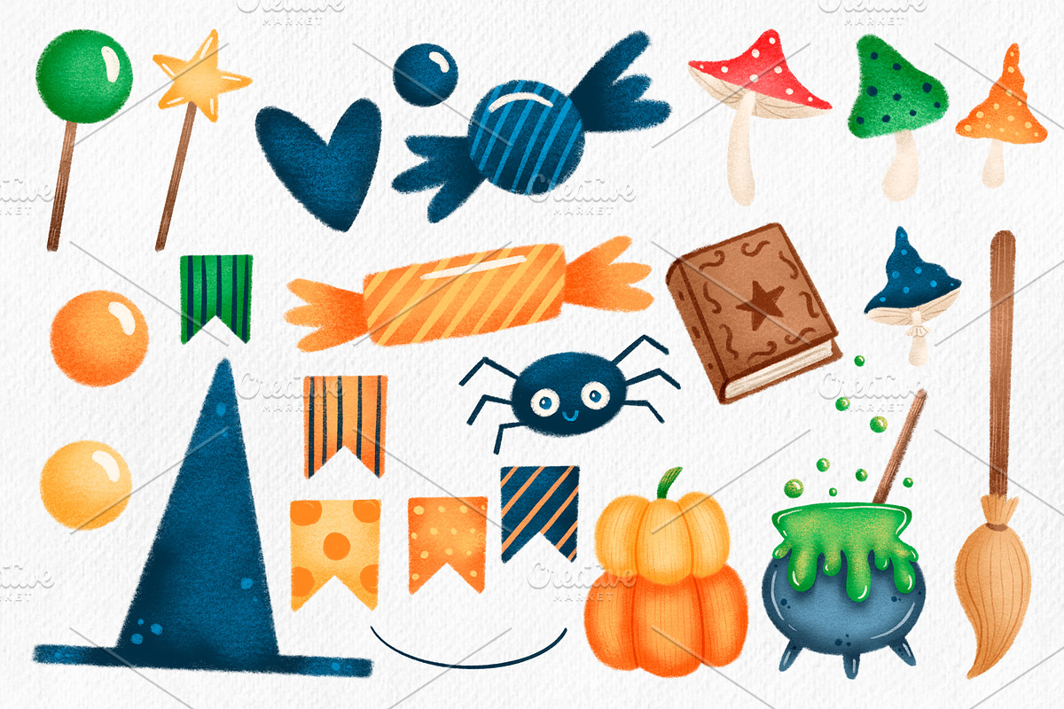 Cute Halloween Witch Clipart, an Illustration by BonbonnyDesigns
