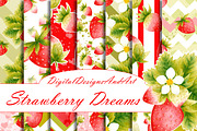 Strawberry digital paper, a Pattern Graphic by DarinaDigital
