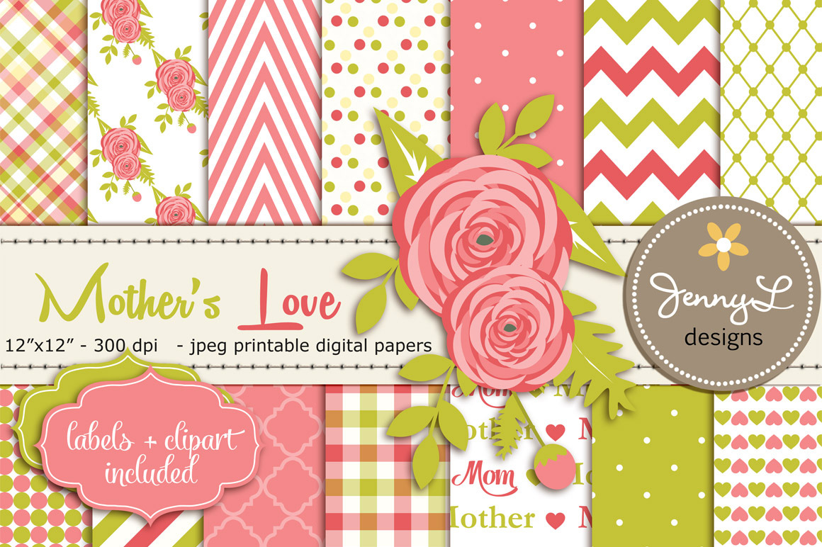 Mother's Day Digital Papers, a Pattern Graphic by JennyL Designs