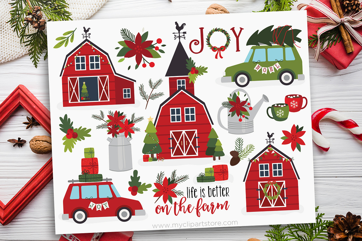 Christmas Farm House Clipart + SVG, a Seasonal Illustration by ...