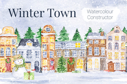 Winter Village Watercolor Set | Illustrations ~ Creative Market