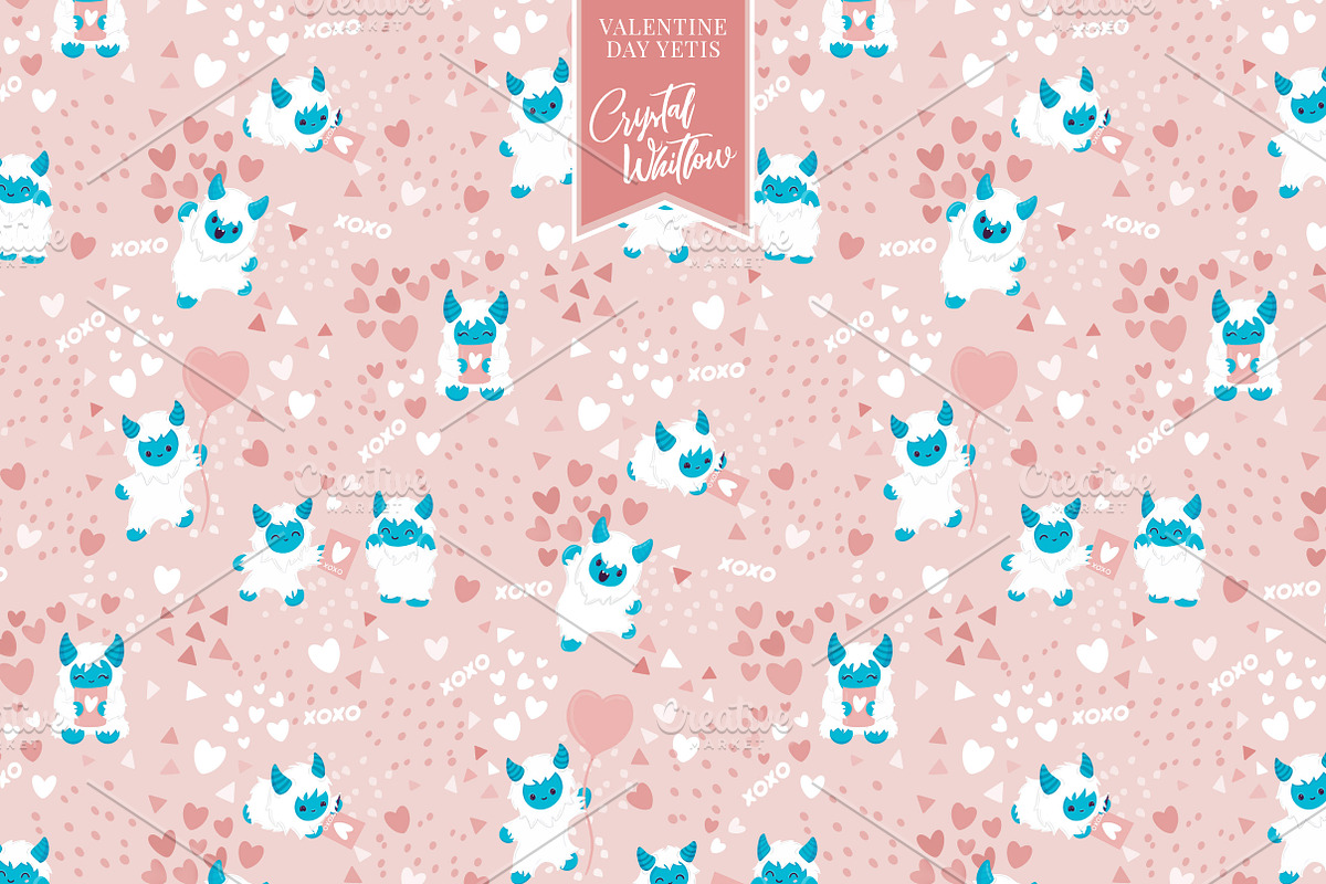 Valentine Yeti Pattern & Clip Art, a Pattern Graphic by Preyer Design