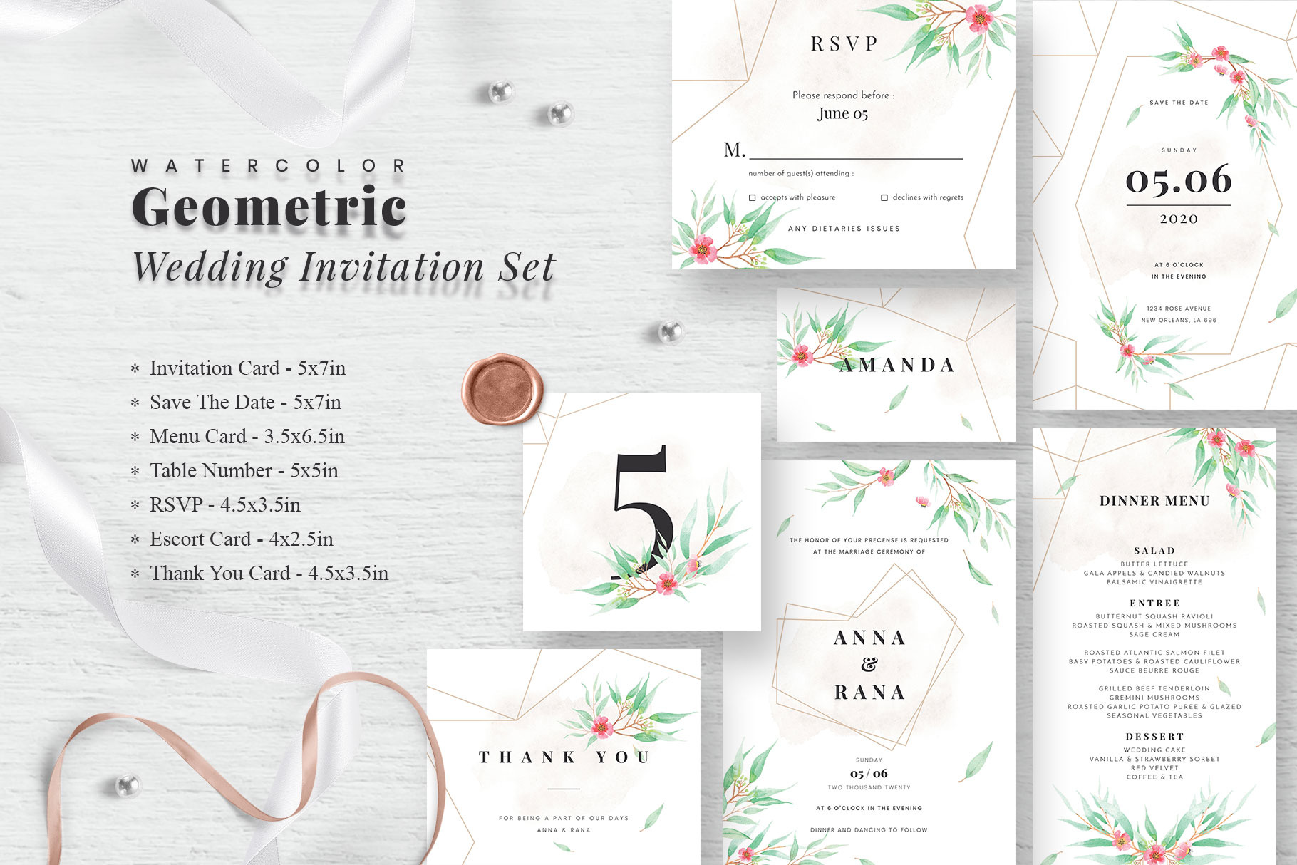 Geometric Wedding Invitation Set, an Invitation Template by Amit Debnath
