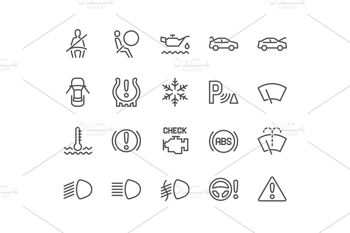 Line Car Dashboard Icons, an Illustration by Davooda